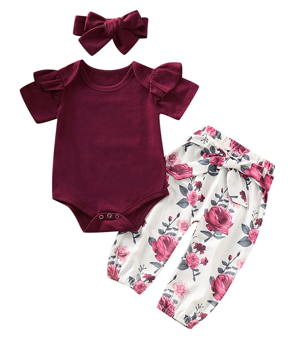 MINKIDFASHION Baby Girls 3 piece Short Sleeve Romper And Long Pants minkidfashion-baby-girls-3-piece-short-sleeve-romper-and-long-pants