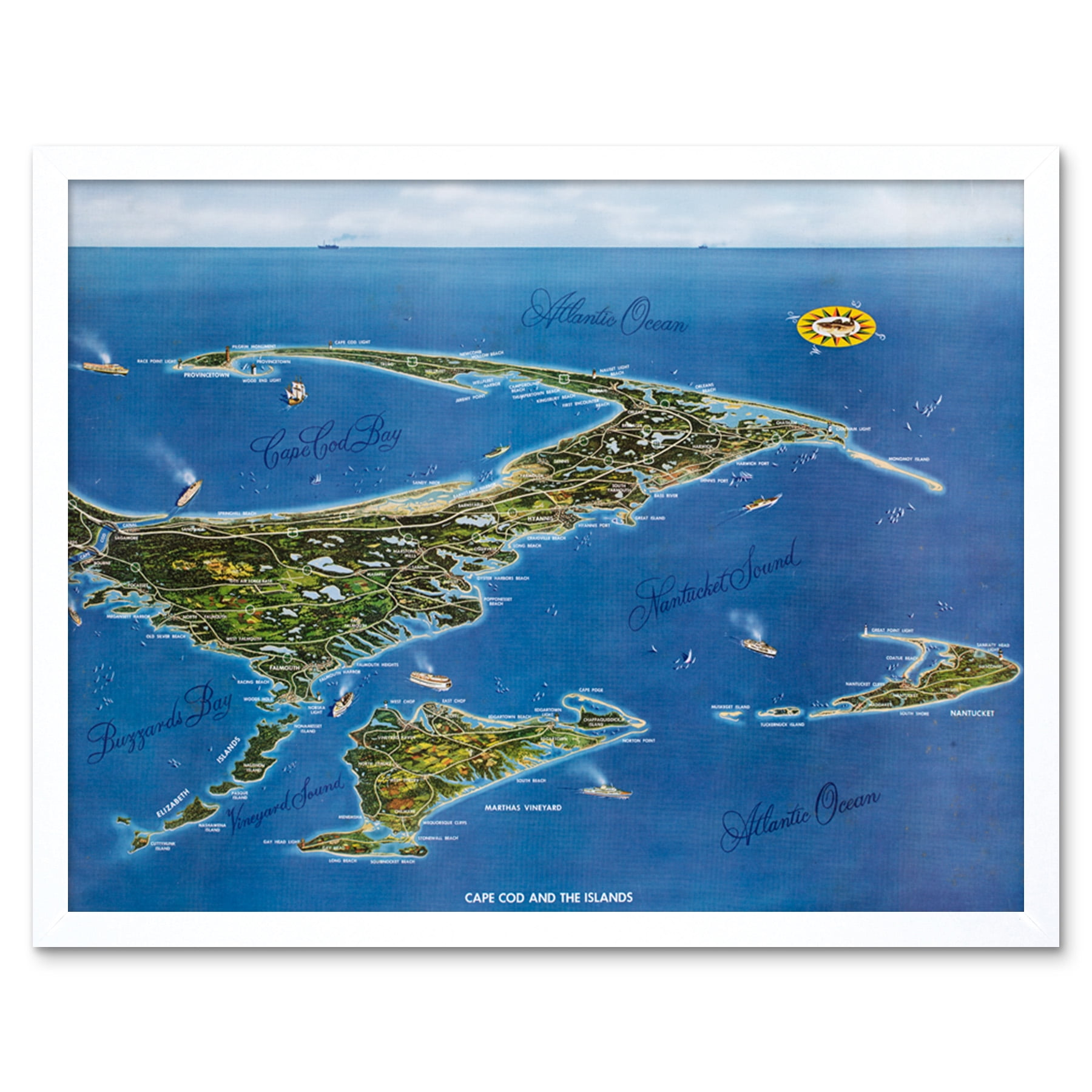 Macdonald 1958 Map Cape Cod And The Islands Bird's Eye View Framed Wall ...