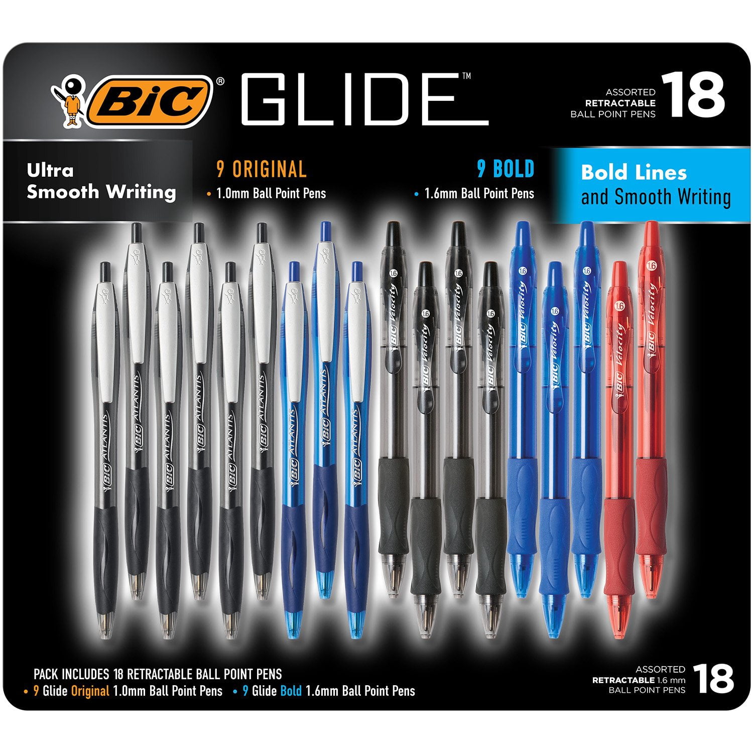 BIC Glide Retractable Ball Pens, 18 Count, Assorted Colors - Samsclub.com