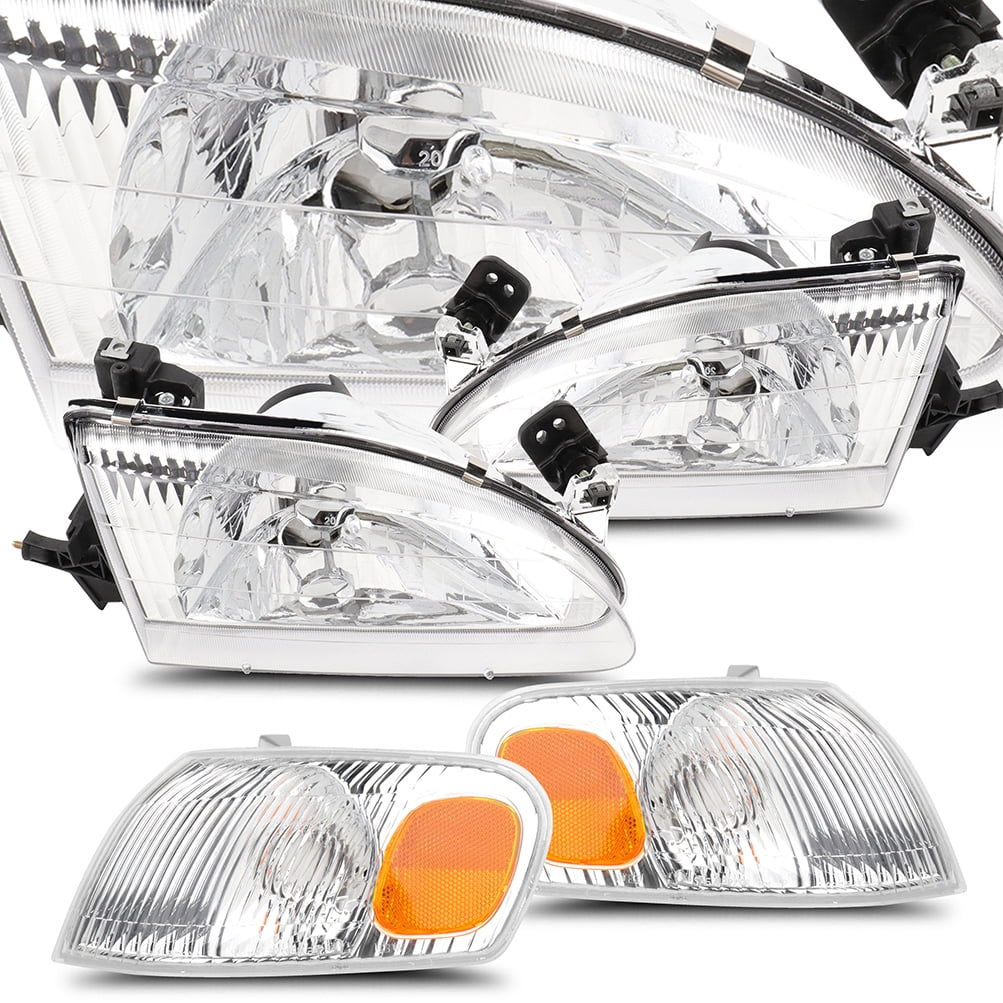 AUTOMUTO Headlight Assembly Chrome Housing Amber Reflector Clear Lens ...