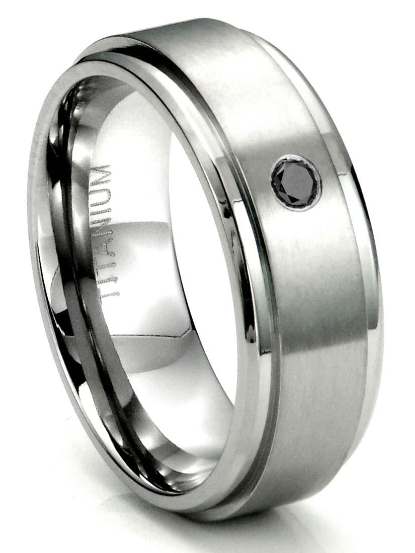 Titanium Kay Titanium 8mm Solitaire Black Diamond Comfort Fit Mens ...