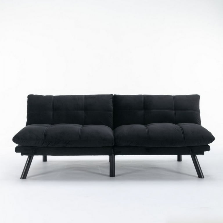 Leumius Memory Foam Futon Sofa Bed Upholstered Velvet Folding Sofa Couch for Living Room Black