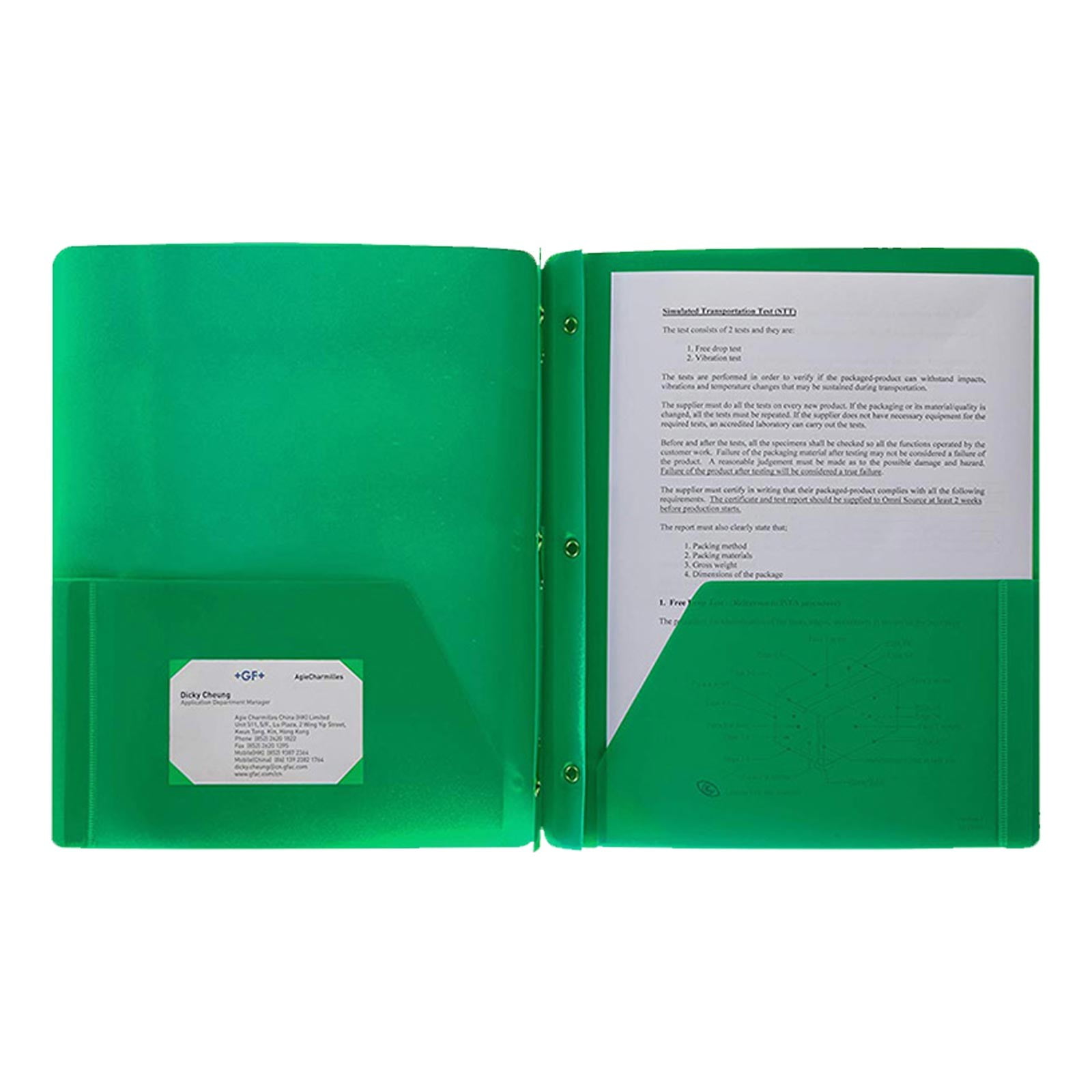 ZTTD 2 Pocket Folders with Prongs (1 Pack, Green), Paper Folders with 2 ...