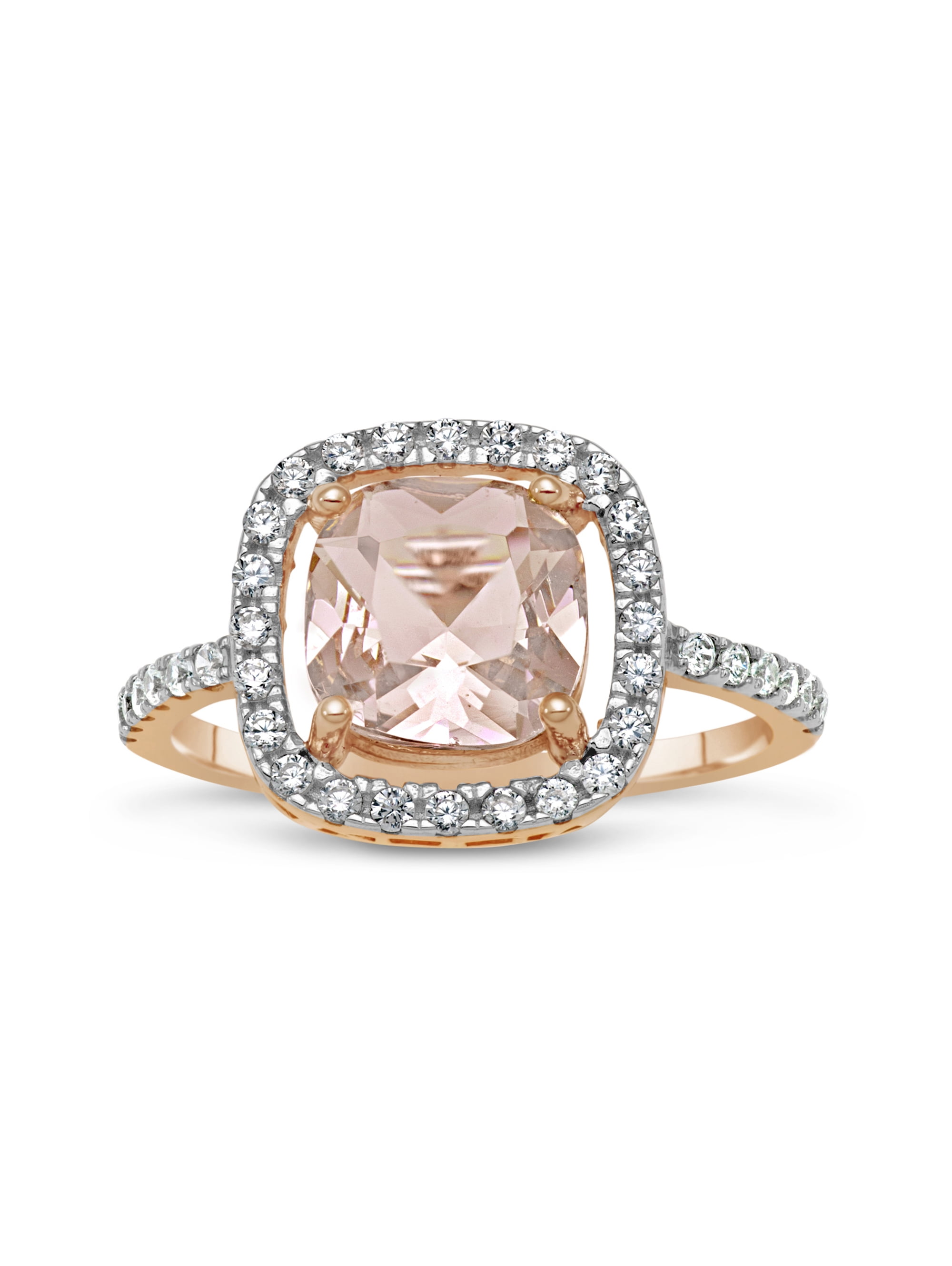 8mm Cushion-Cut Simulated Morganite with White CZ 18kt Rose Gold over ...