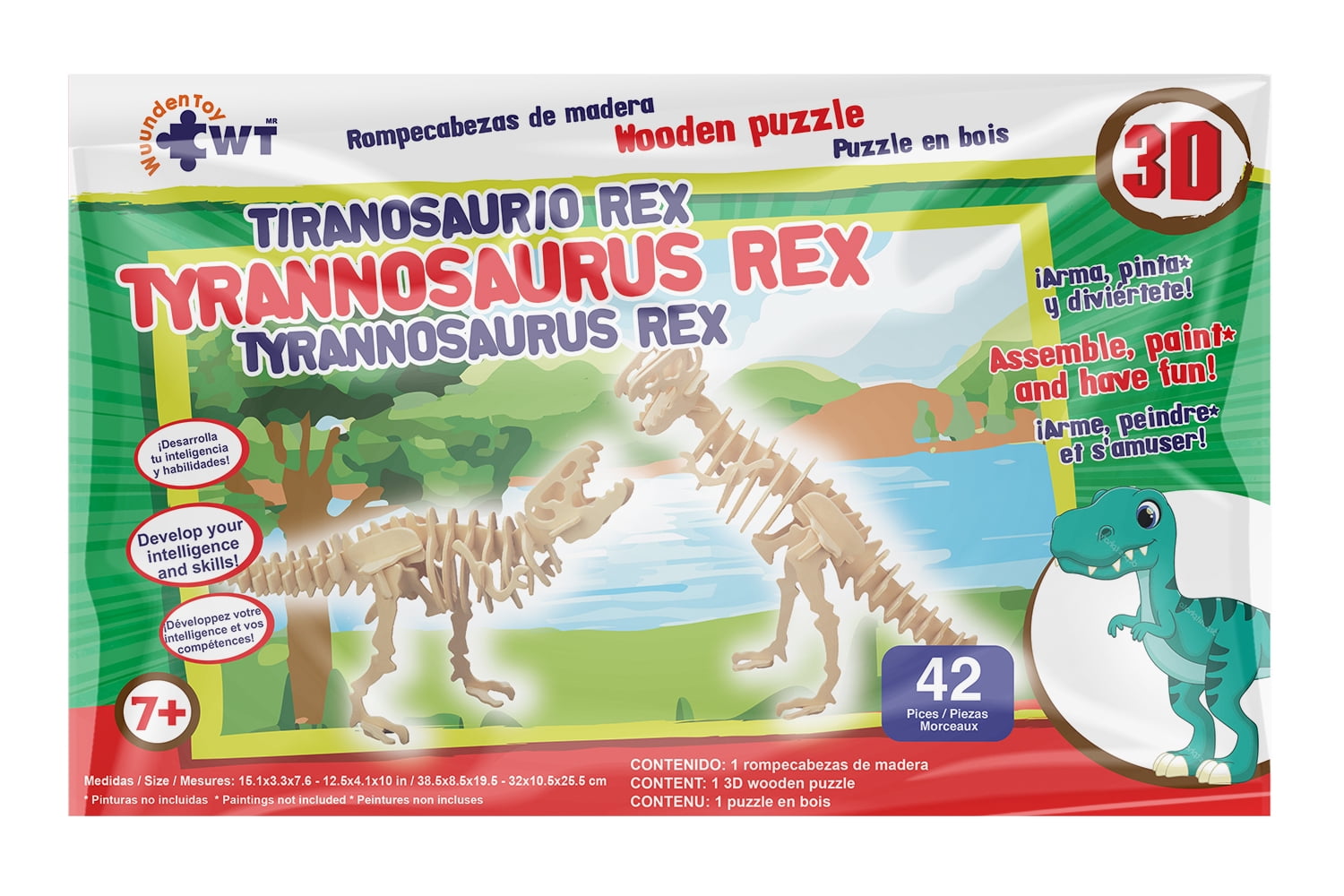 Jigsaw 3D Wooden Puzzle Woodcraft Construction Kit Tyrannosaurus Rex by ...