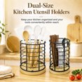 2 Pcs Utensil Holders for Kitchen Counter, Wooden Base Utensil Holder ...