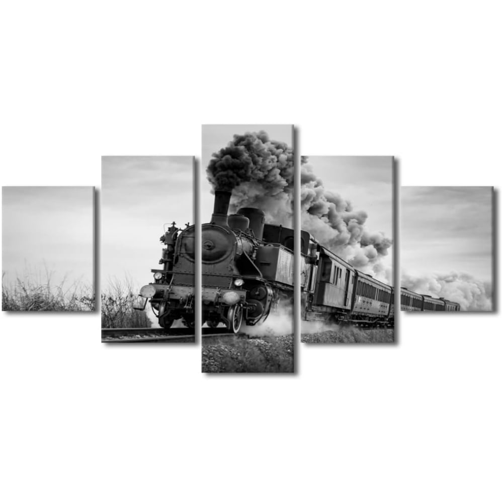 TISHIRON 5PCS Framed Steam TrainTheme Canvas Wall Art Set,60"x32 ...