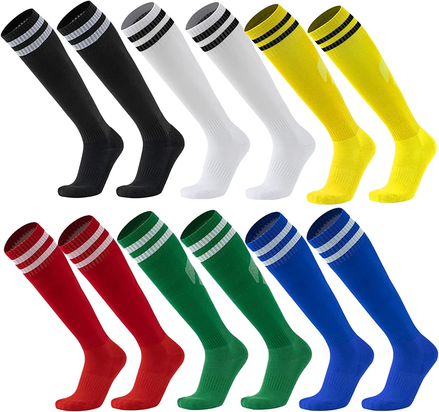 Ultrafun 6 Pairs Soccer Socks Color Stretchy Compression Knee High Tube ...