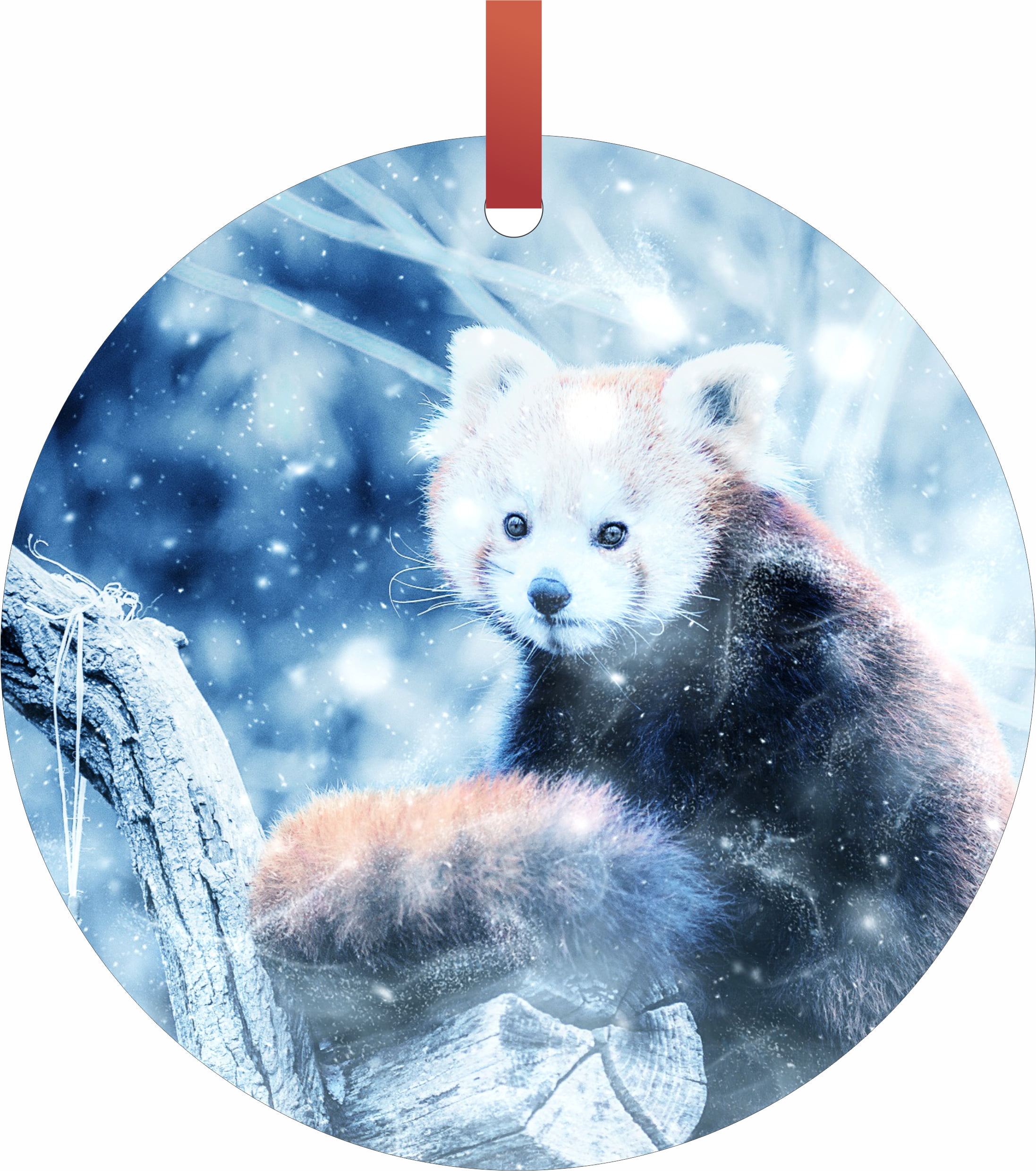 Whimsical Red Panda in the Snow Flat Round - Shaped Christmas Holiday ...