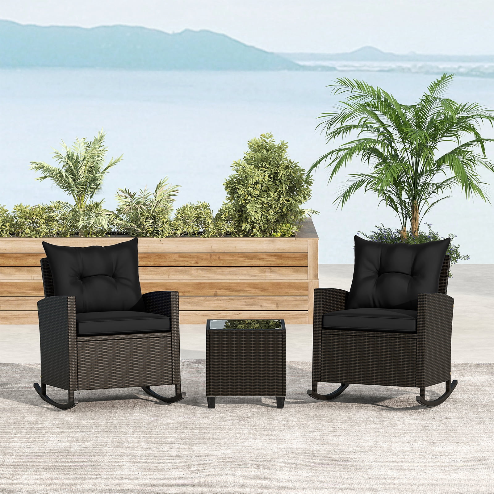 Click here for Gymax Set Of 3 Wicker Rocking Set W/ Tempered Glas... prices