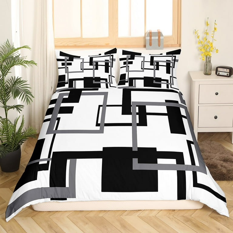 YST Grid Comforter for Kids Boys Girls Black and White Bedding Set Full Size Geometric Pattern Comforter Cover Soft Buffalo Check Art Bed Sets with 2 Pillow Shams Bedroom Decor Walmart