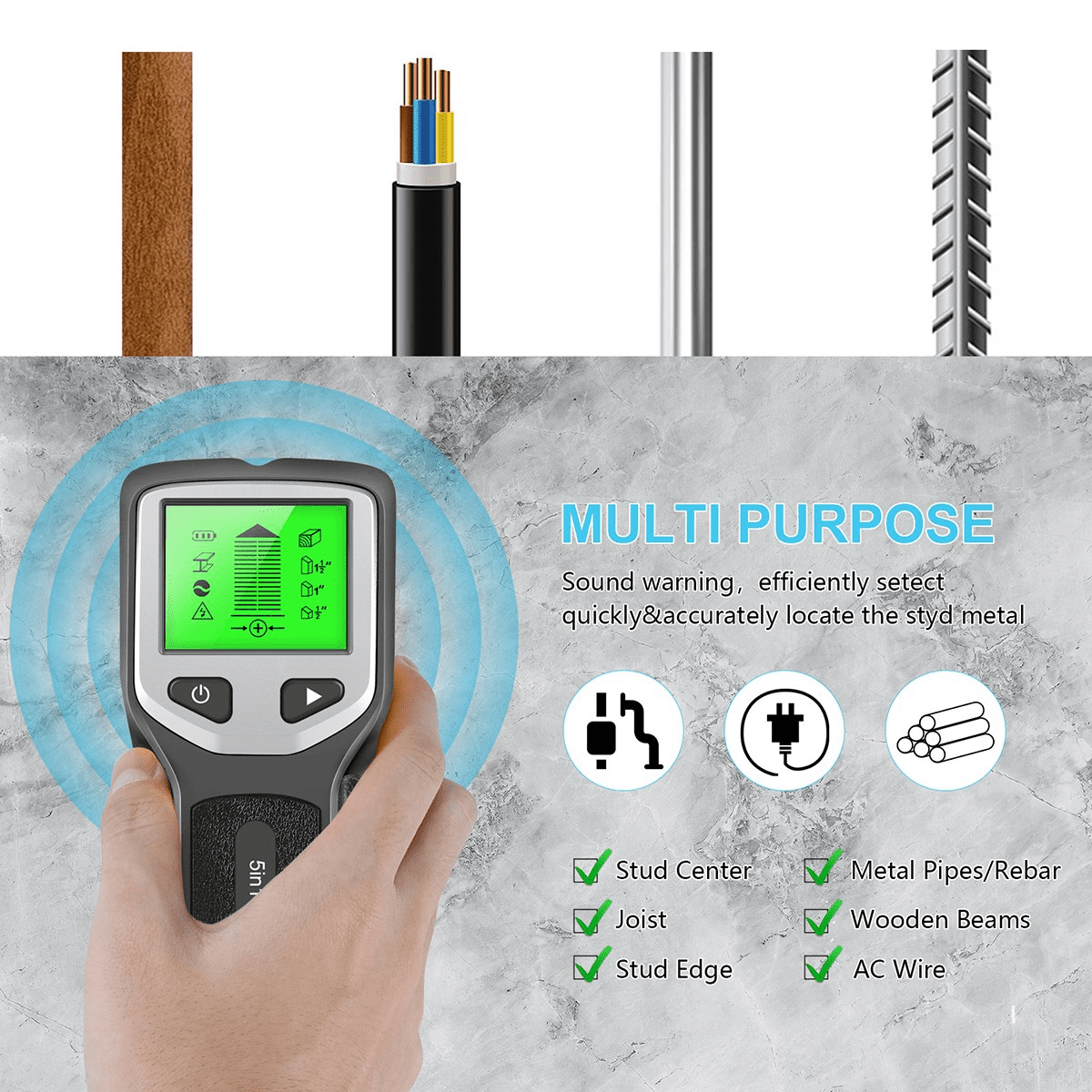 Stud Finder Wall Scanner Gaiseeis 5-in-1 Wall Stud Finder, Metal ...