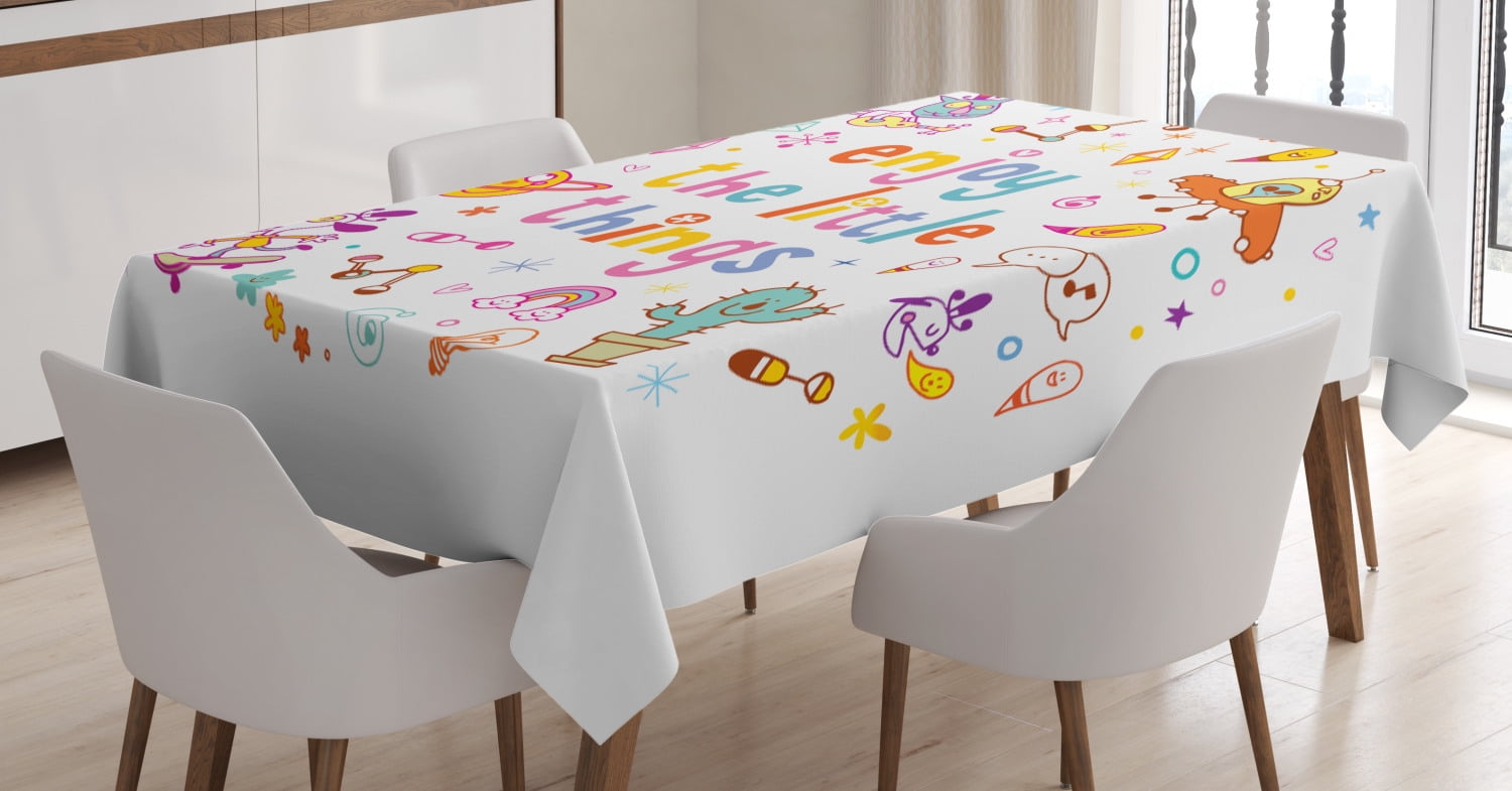 Enjoy the Little Things Tablecloth, Nursery Theme Whacky Cartoon ...