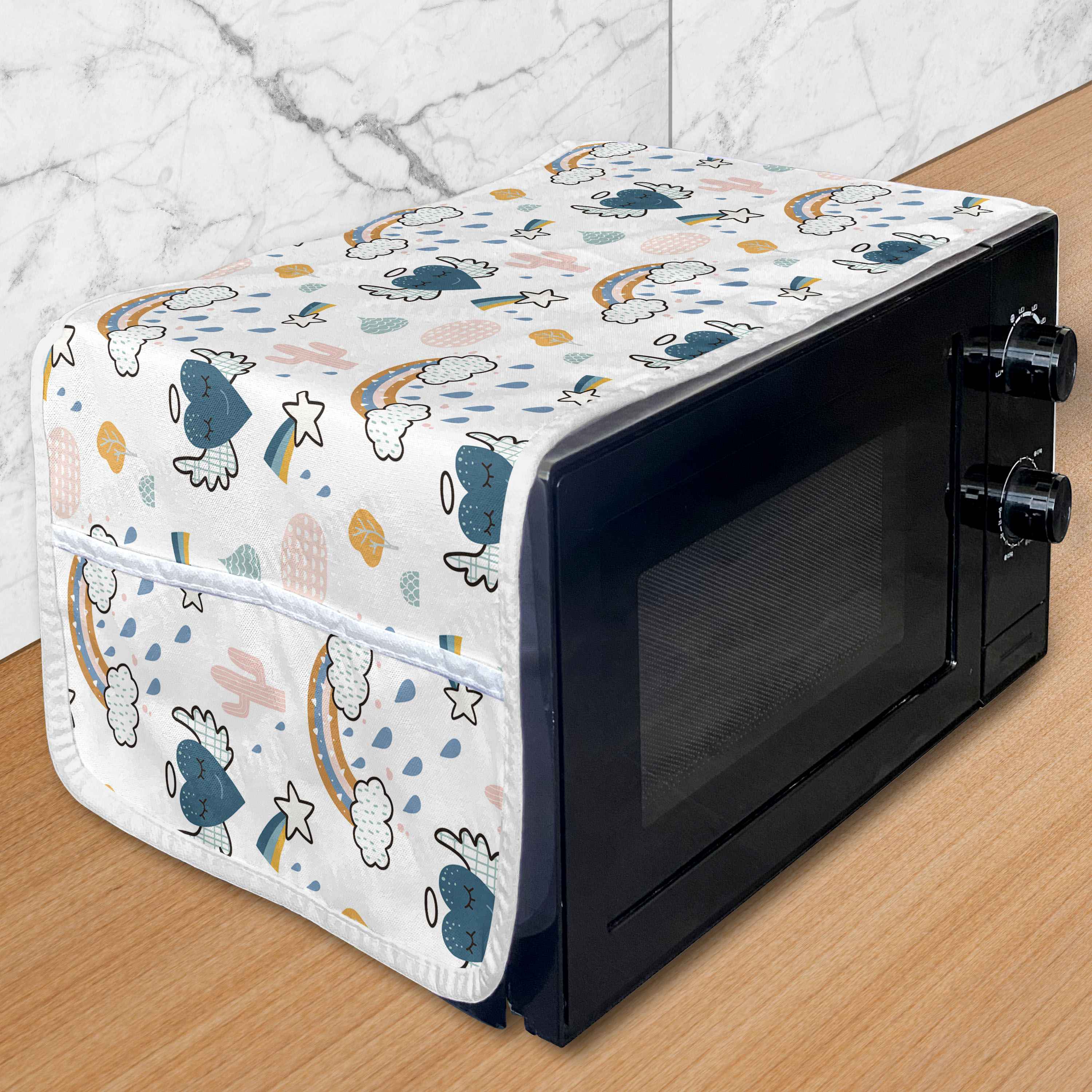 Cartoon Microwave Oven Cover, Winged Heart Meteor Rainbow Clouds ...