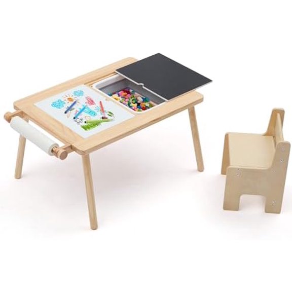 Guidecraft Design Studio – White: 3-in-1 Kids Art Table & Stool Set ...