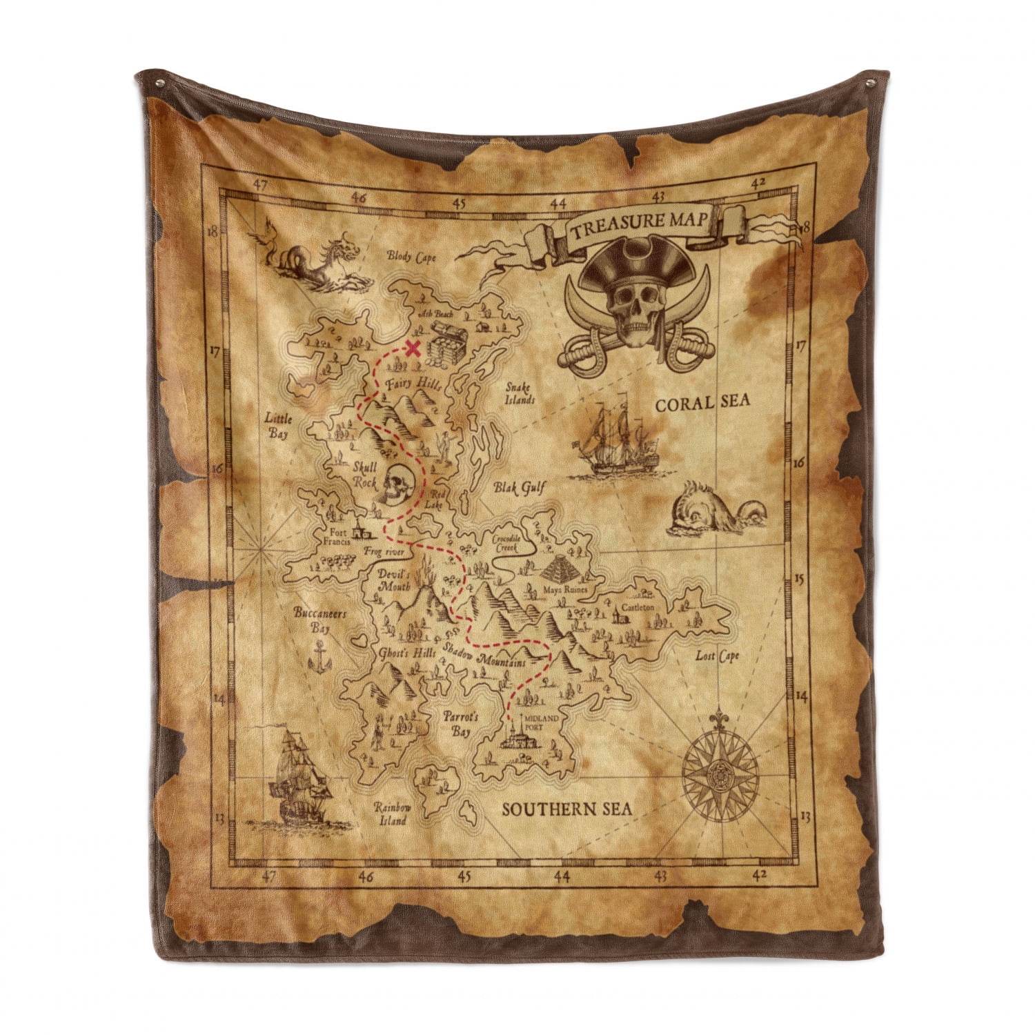 Island Map Soft Flannel Fleece Blanket, Super Detailed Treasure Map ...