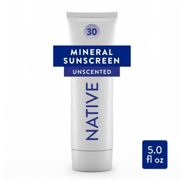 Native Unscented Mineral Sunscreen Lotion SPF 30, 5 oz, Broad Spectrum ...