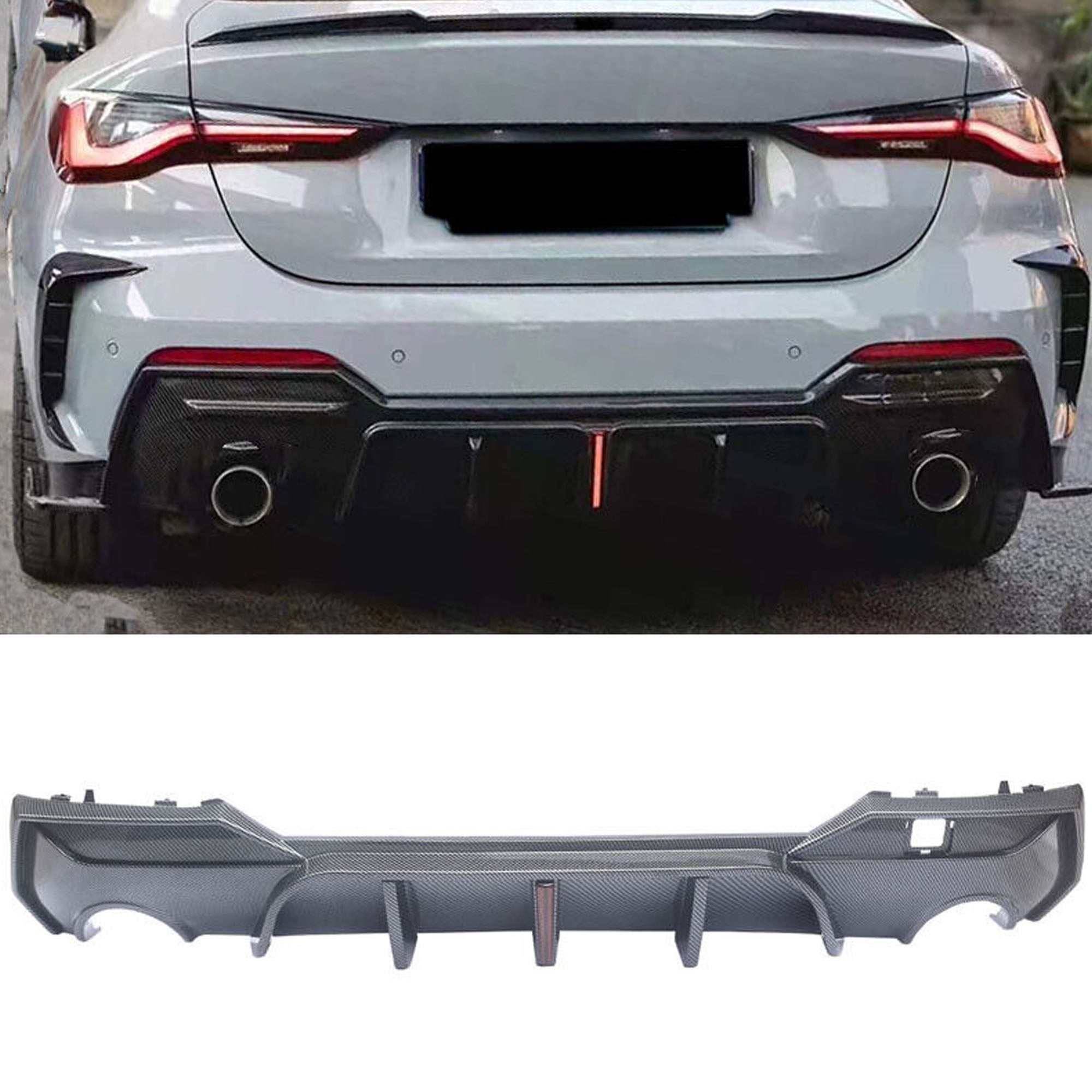 Carbon Fiber Style Rear Diffuser with LED Brake Philippines | Ubuy