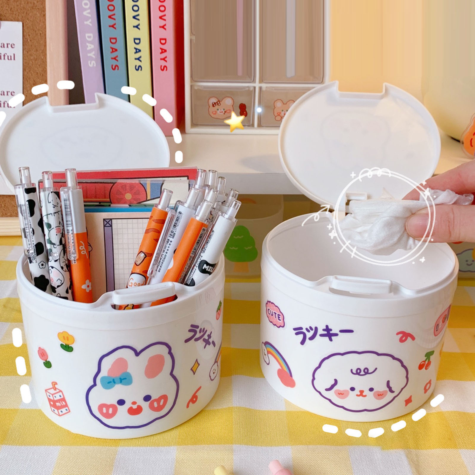 UDIYO Waste Bin Lidded Lovely Plastic Multi-functional Desktop Trash ...