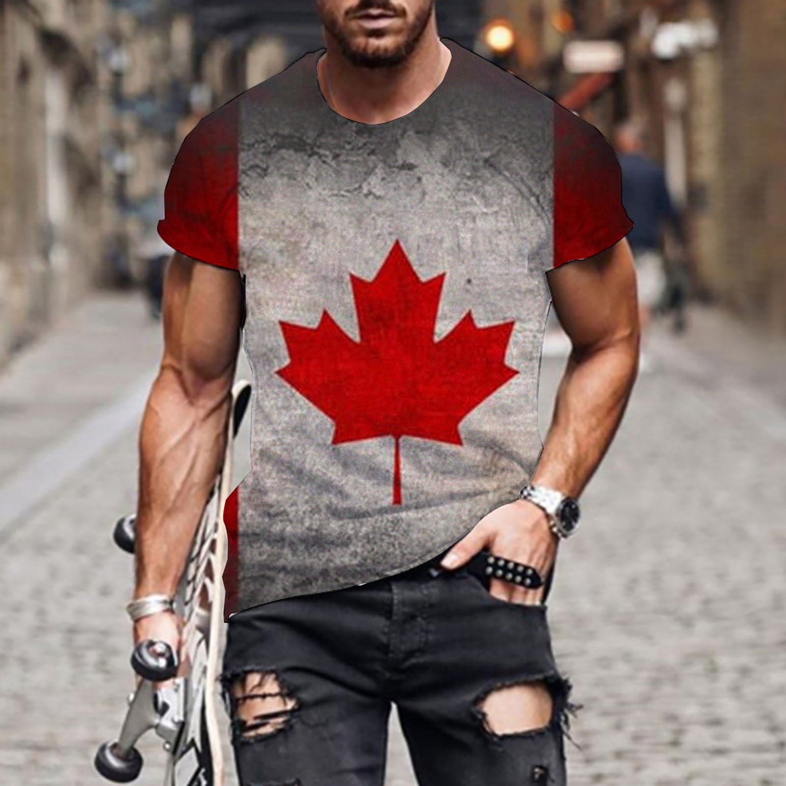 Click here for Chaochao Men Canada T Shirts Patriotic Canadian Fl... prices