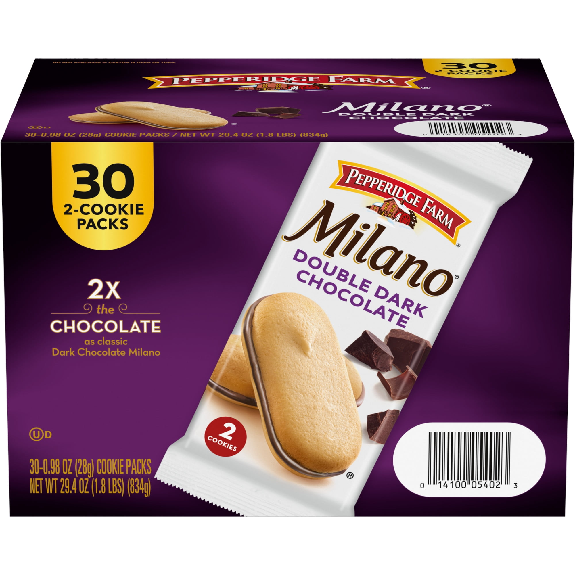 Pepperidge Farm Milano Cookies, Double Dark Chocolate, 30 Packs, 2 ...