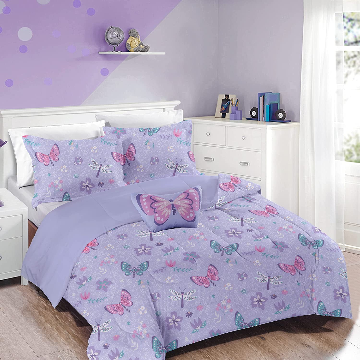 Viviland Kids Comforter Sets Full Size for Teen Girls 4 Pcs Butterfly ...