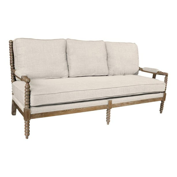 Moti Upholstery Wyndham 75" Solid Wood Sofa Upholstered in Ivory Linen ...