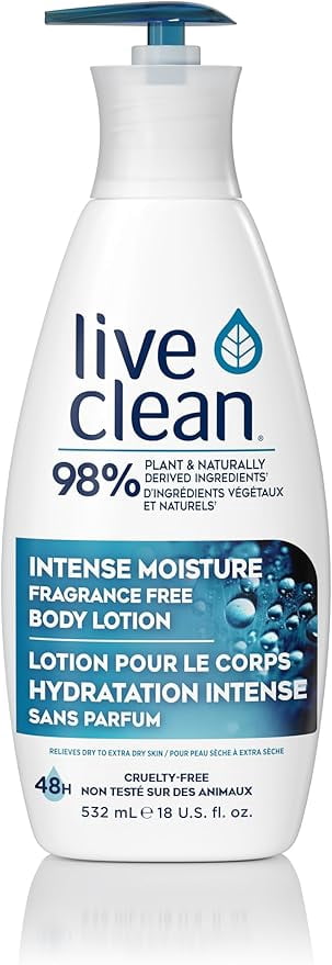 Live Clean Body Lotion, Intense Moisture, Fragrance Free, 532 mL ...