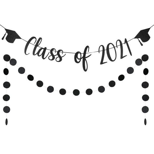 Black Glitter Class of 2021 Banner and Black Glitter Circle Dots ...