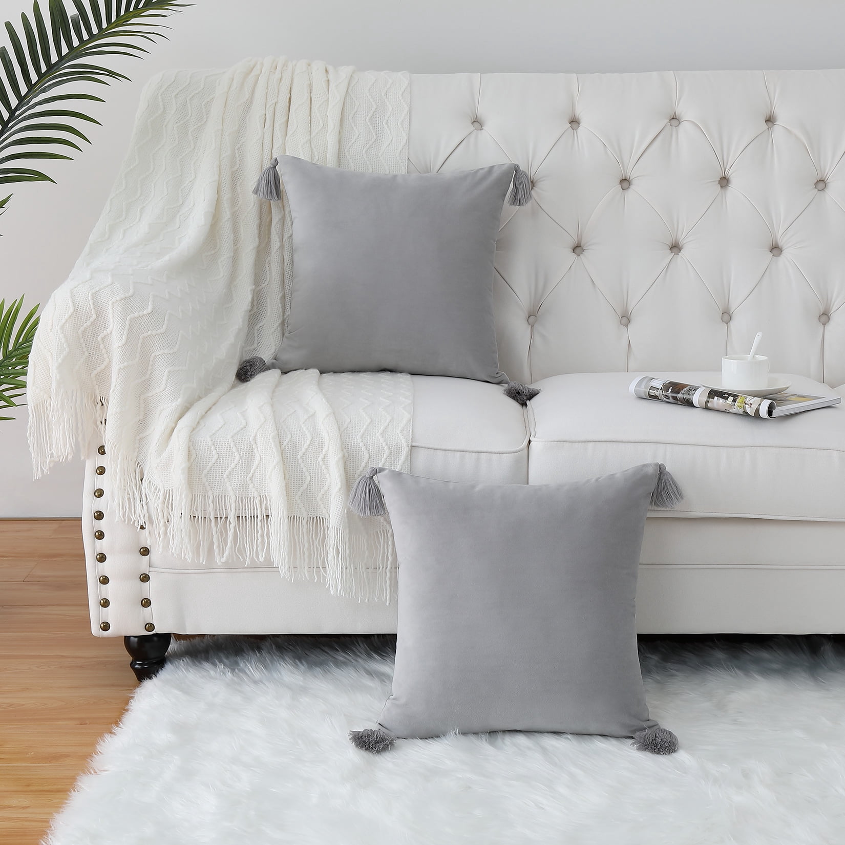 Haperlare Cozy Throw Pillow Covers 20"x20" Light Gray Cushion Cases ...