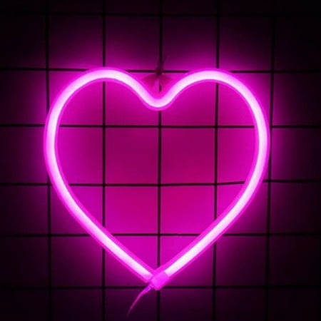 1pc pink heart neon sign, battery or USB powered LED neon light for ...