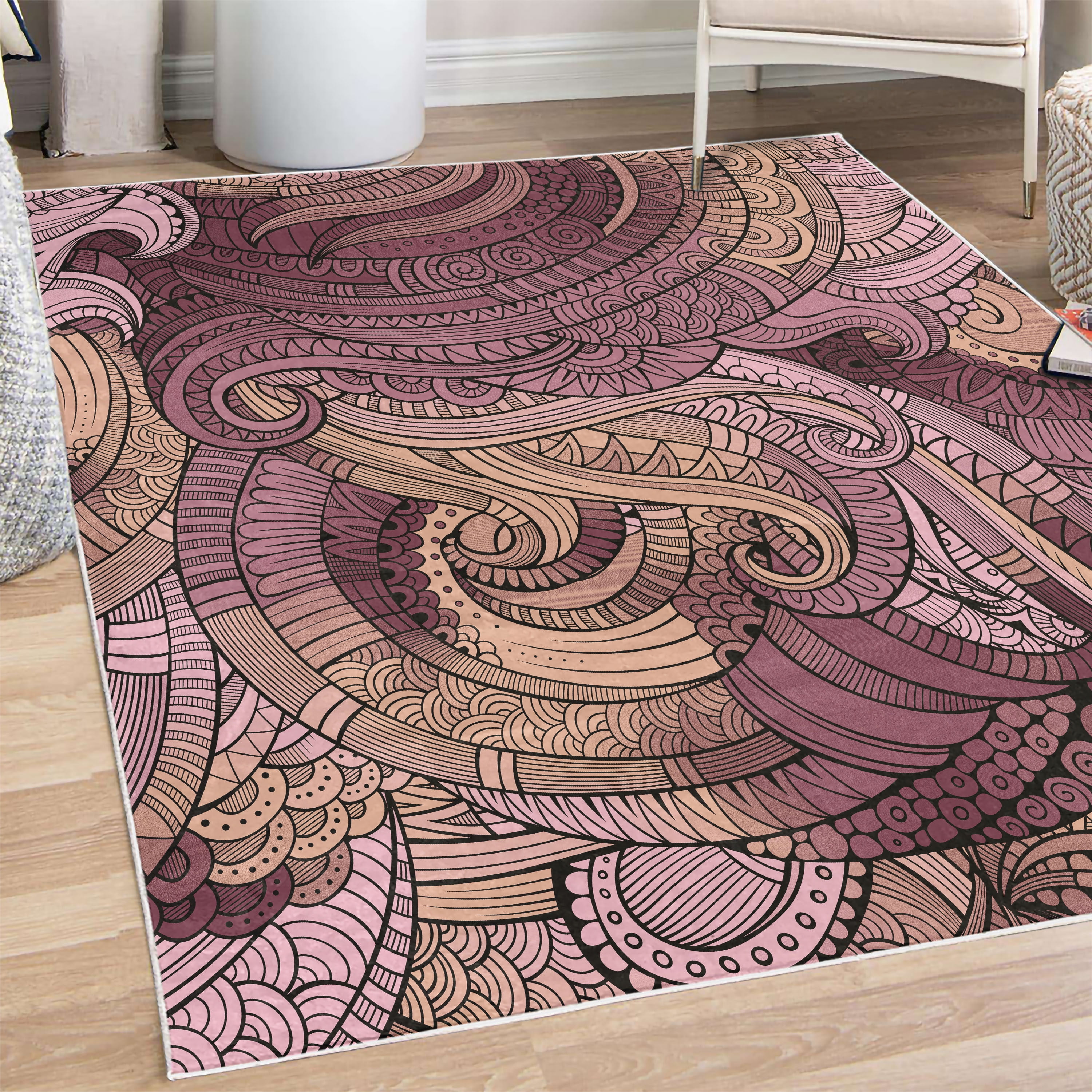 Abstract Decorative Rug, Ocean Inspired Graphic Paisley Pattern Swirled ...