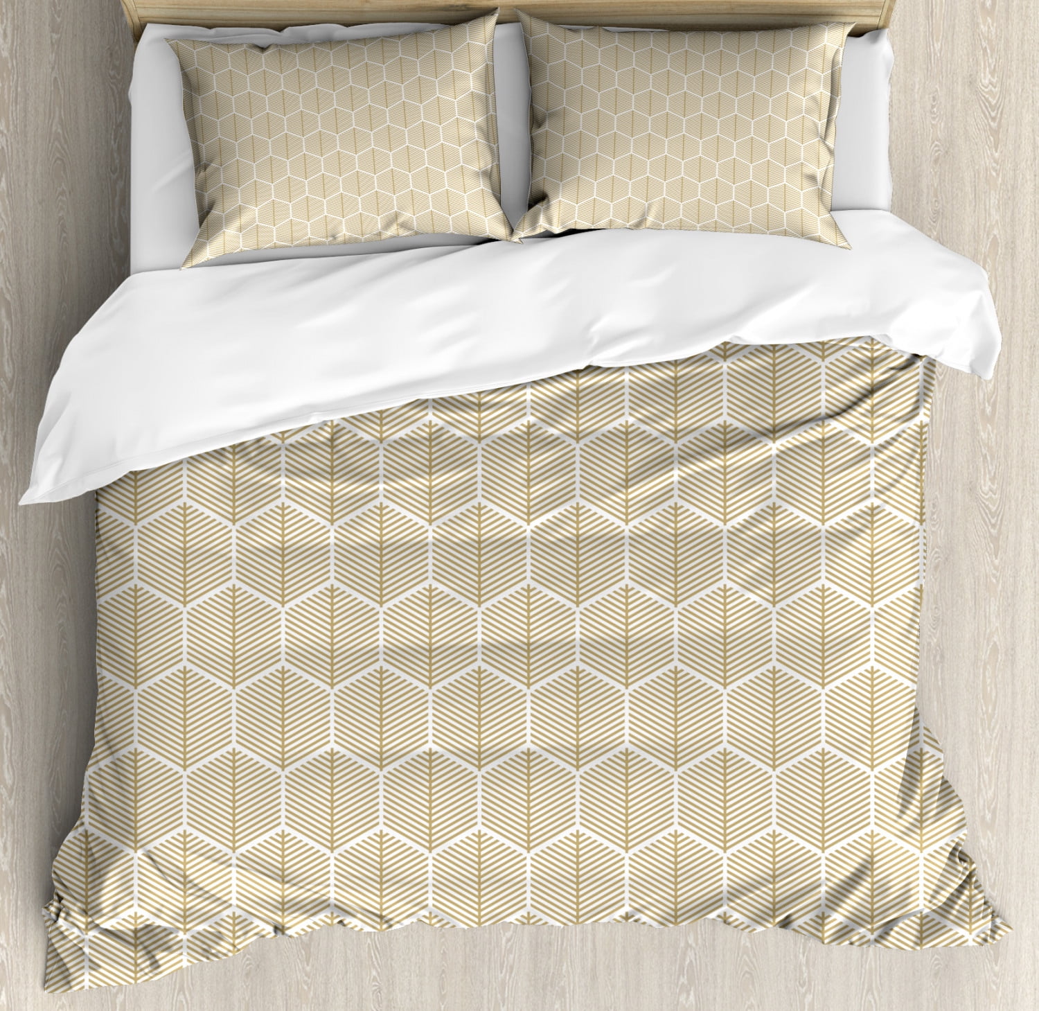 Geometric Queen Size Duvet Cover Set, Fishbones in Hexagonal Shaped ...