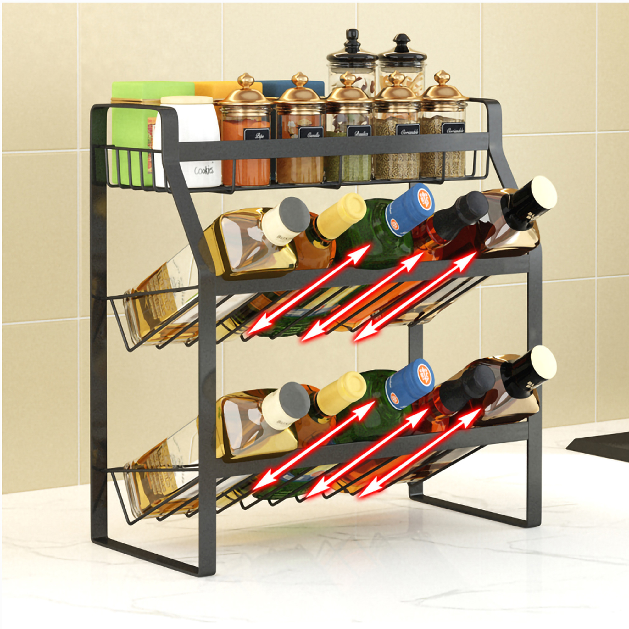 Rack Sauce Bottle Spice Rack Organizer for Countertop 3 Tier Counter ...