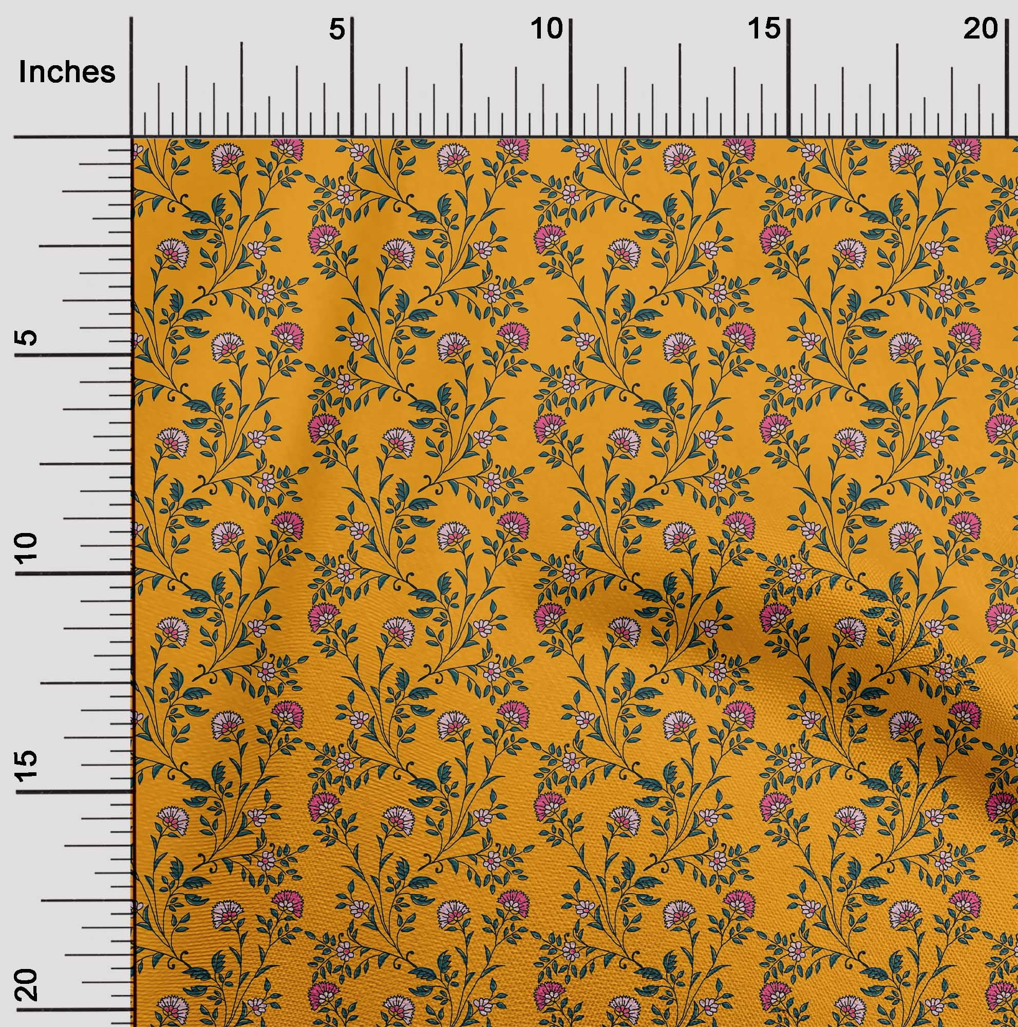 oneOone Organic Cotton Voile Fabric Leaves & Floral Block Print Fabric ...