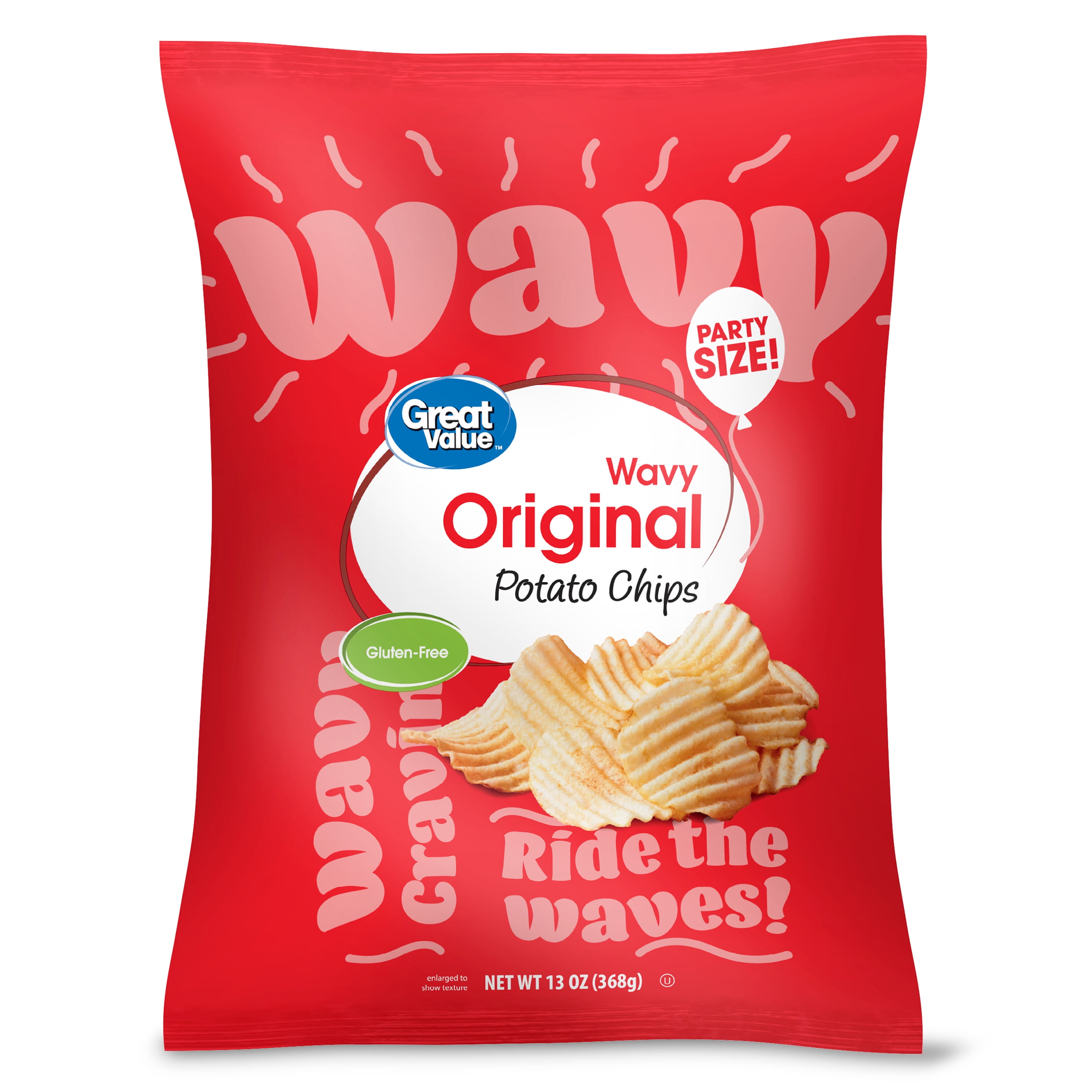 Great Value Party Size Original Wavy Potato Chips 13 Oz