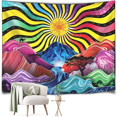 CPDD Trippy Tapestry - Psychedelic Colorful Sun, Mountains, River and ...