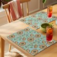 Table Placemats Set of 4 Watercolor Flower Daisy Leaves on Teal ...