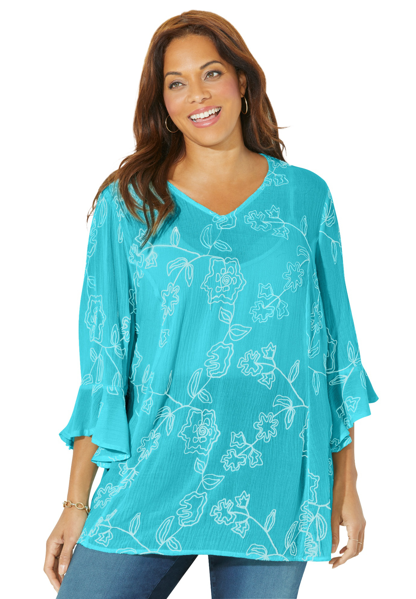 Catherines Women's Plus Size Embroidered Gauze Tunic - Walmart.com