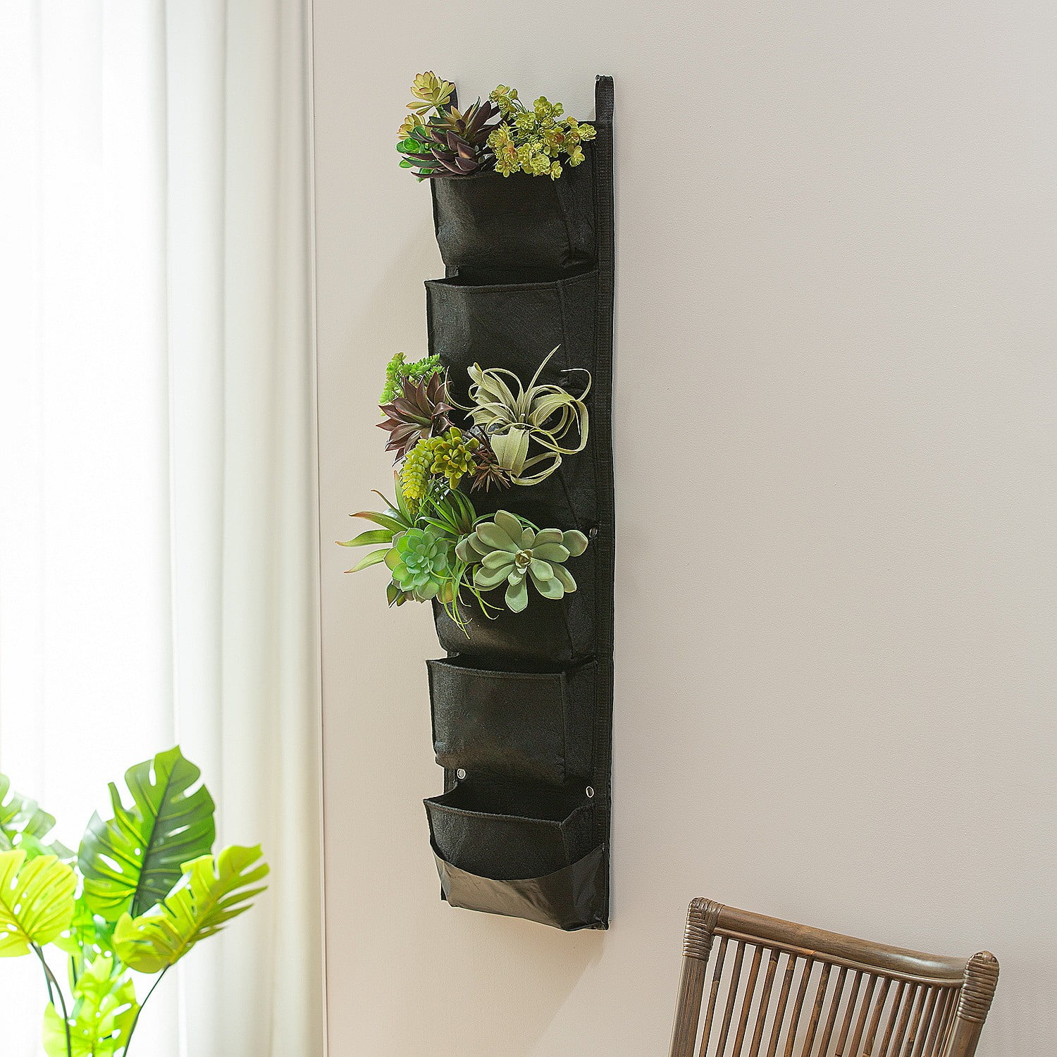 Evergreen 40" Hanging Vertical Wall Planter w 6 Pockets, Black- Fade ...