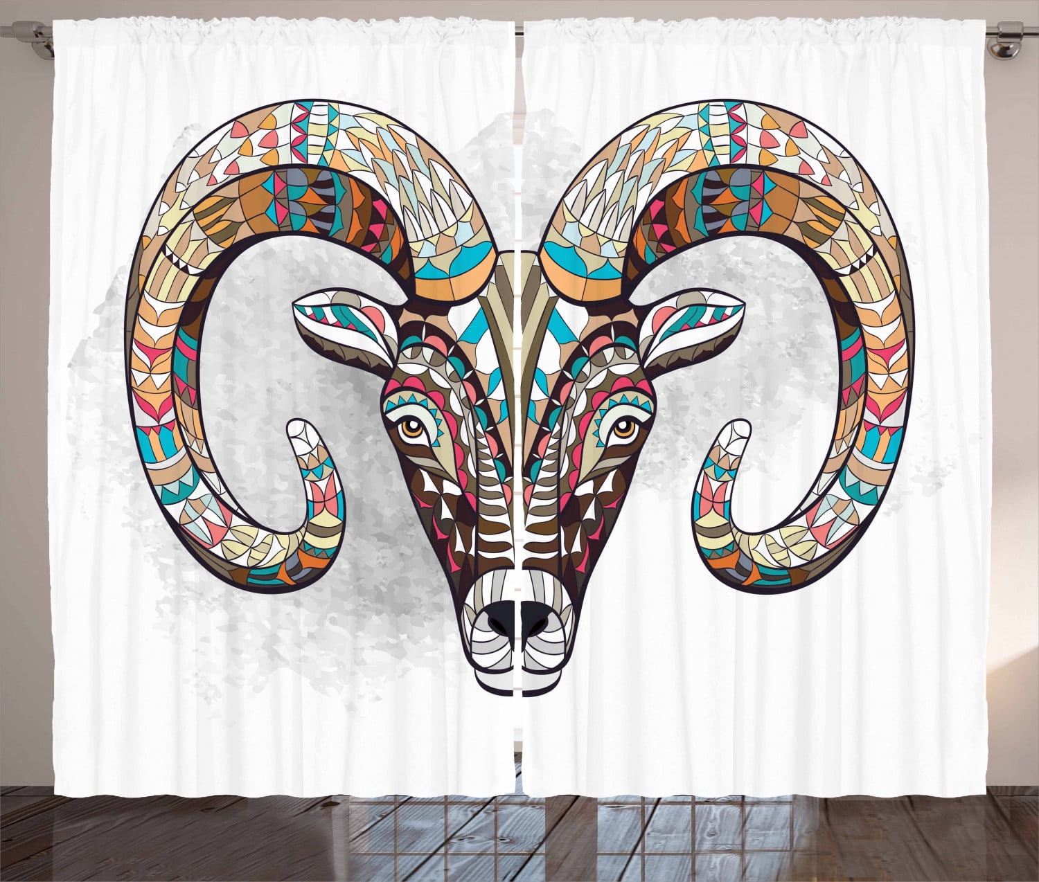 Goat Curtains 2 Panels Set, Colorful Tribal Ornamented Head of Goat ...