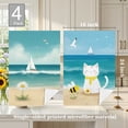summer dish towels A cat sitting on a beach next to a flower and a bee ...