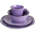 Elama Rustic Birch 16 Piece Elegant Stoneware Dinner Dish Set in Purple ...