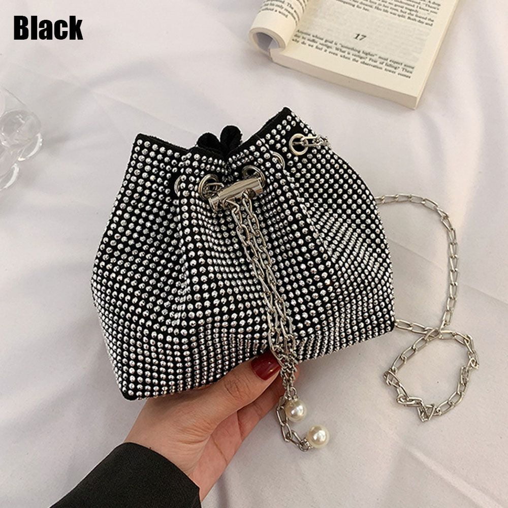 Ladies Clutches Bucket Shape Shining Shoulder Bags Storage Totes Chain ...