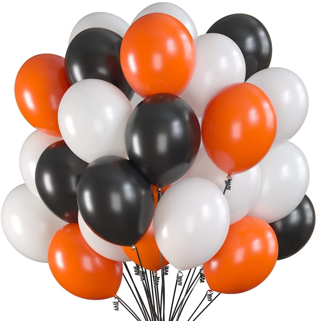 Prextex 75 Halloween Party Balloons 12 Inch Black, Orange and White ...