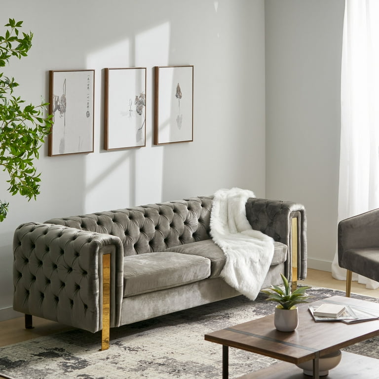 Modern Gray Velvet Sofa | Cabinets Matttroy