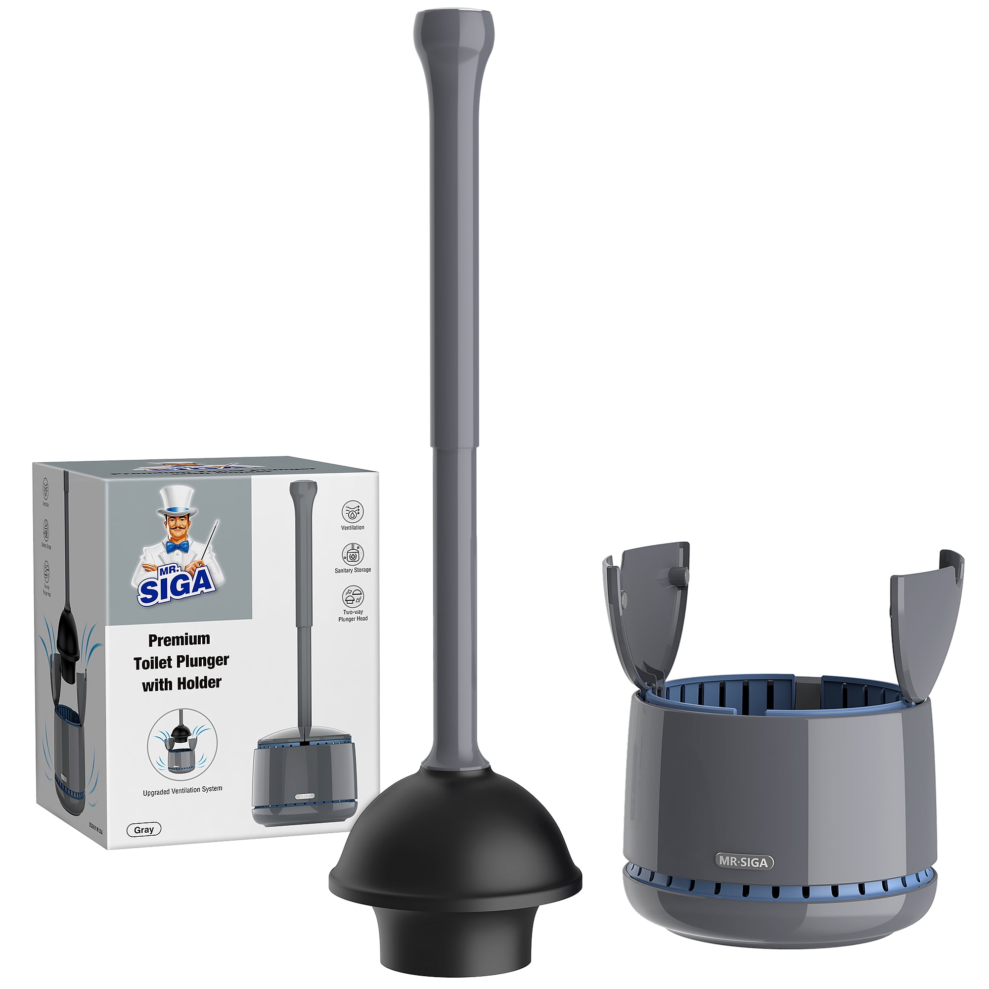 MR.Siga Toilet Plunger with Holder, Heavy Duty Plunger with Sturdy ...