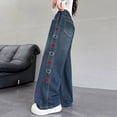 Afdoent Girls Pants Casual Side Heart Patch Straight Leg Denim Trousers ...