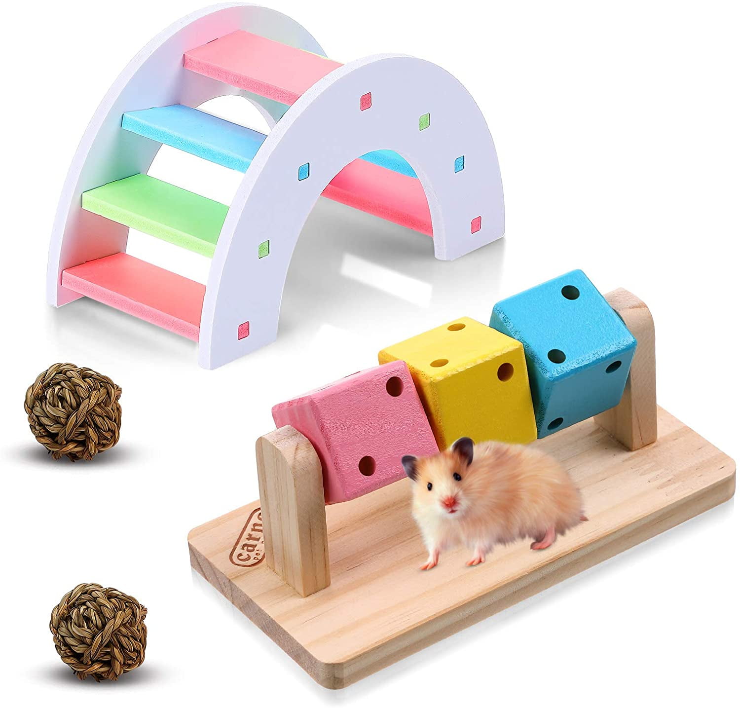 MAFNIO 4 Pieces Rainbow Hamster Toys Set Colorful Wooden Block Chew Toy ...