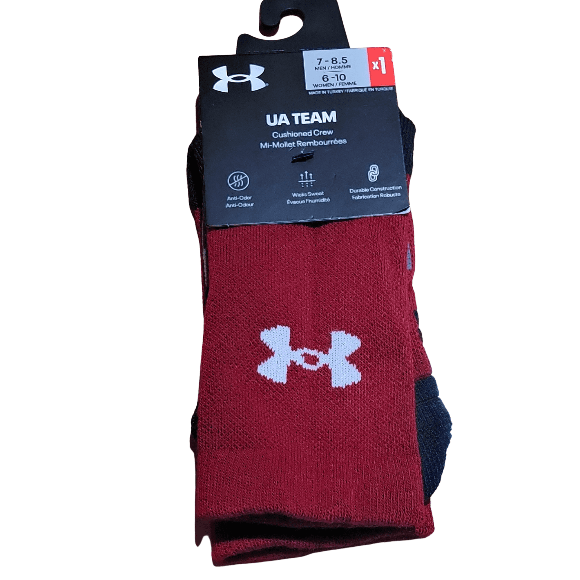 Under Armour Team Cushioned Crew Socks Unisex M Cardinal 1 Pair ...